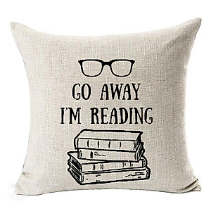 Andreannie Book Lover Reading Books Club Librarian Black Glasses Go Away I'm Reading Cotton Linen Throw Pillow Case Cushion Cover New Home Office Indoor Decorative Square 18 X 18 Inches