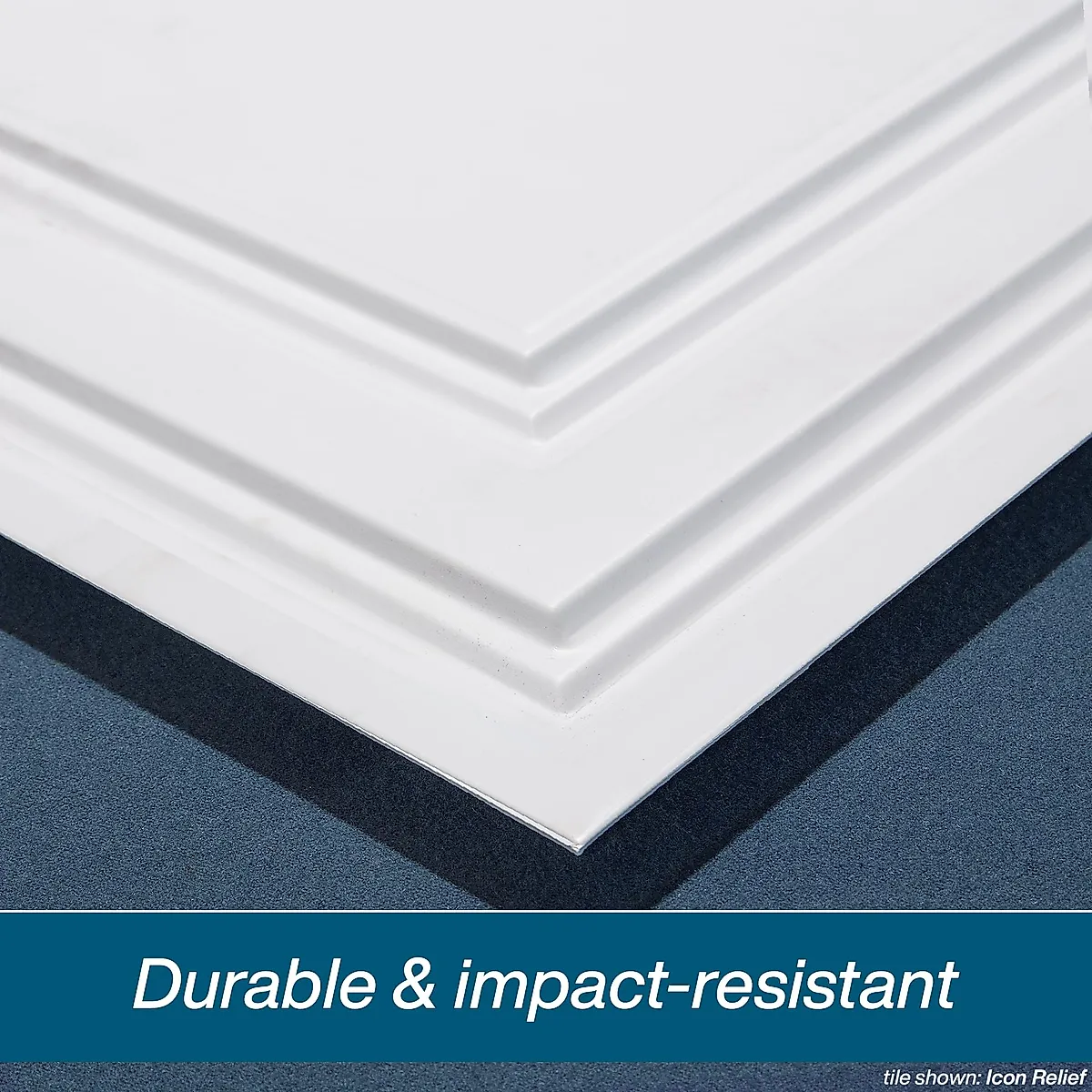 Genesis 2ft x 2ft White Antique Ceiling Tiles - Easy Drop-in Installation – Waterproof, Washable and Fire-Rated - High-Grade PVC to Prevent Breakage - Package of 12 Tiles