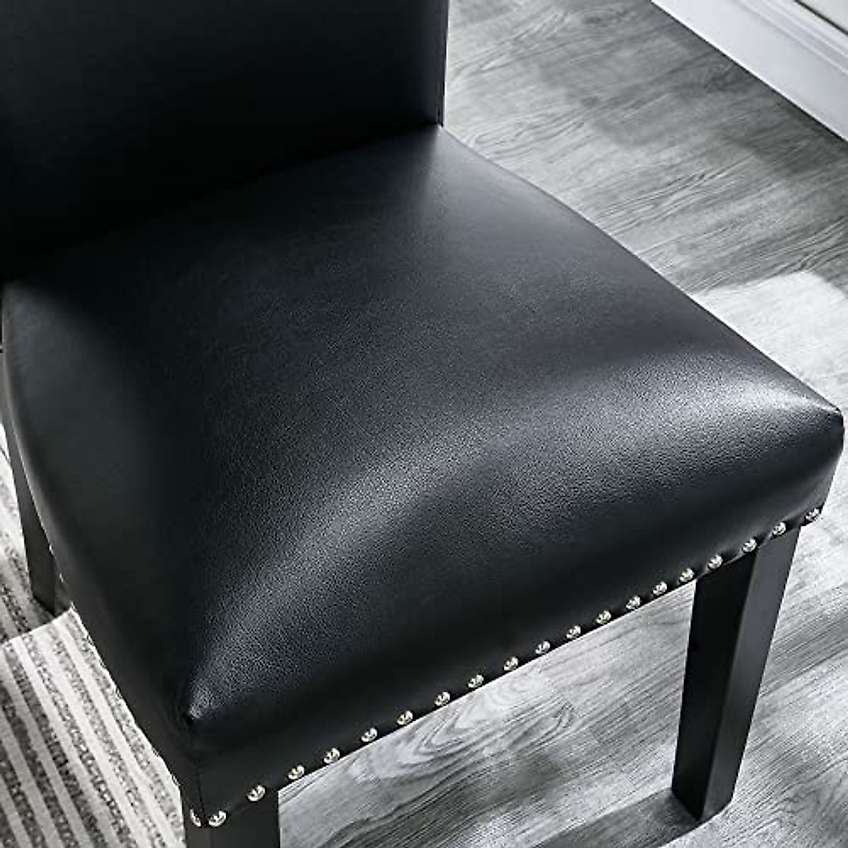LEEMTORIG Parsons Chairs Faux Leather Dining Chairs Set of 2, Upholstered Mid Century Modern Kitchen Chairs with Nail-Head Trim, Black CY-2258-BK