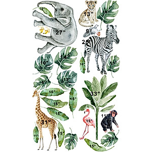 Murwall Kids Wall Decal Peel and Stick Safari Animal Wall Decals Cute African Animals Set Wall Sticker Zebra Giraffe Elephant Lion Leaves Sticker Kids Room Childroom