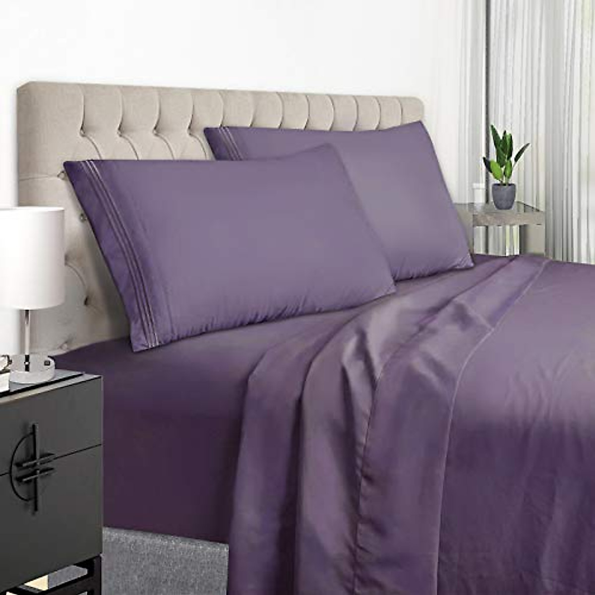 EaseHome Purple Sheets for Queen Size Bed Set - Deep Pocket to 21 inches Mattress 4 Piece - Premium Bedding Sheets & Pillowcases Collection - Extra Soft