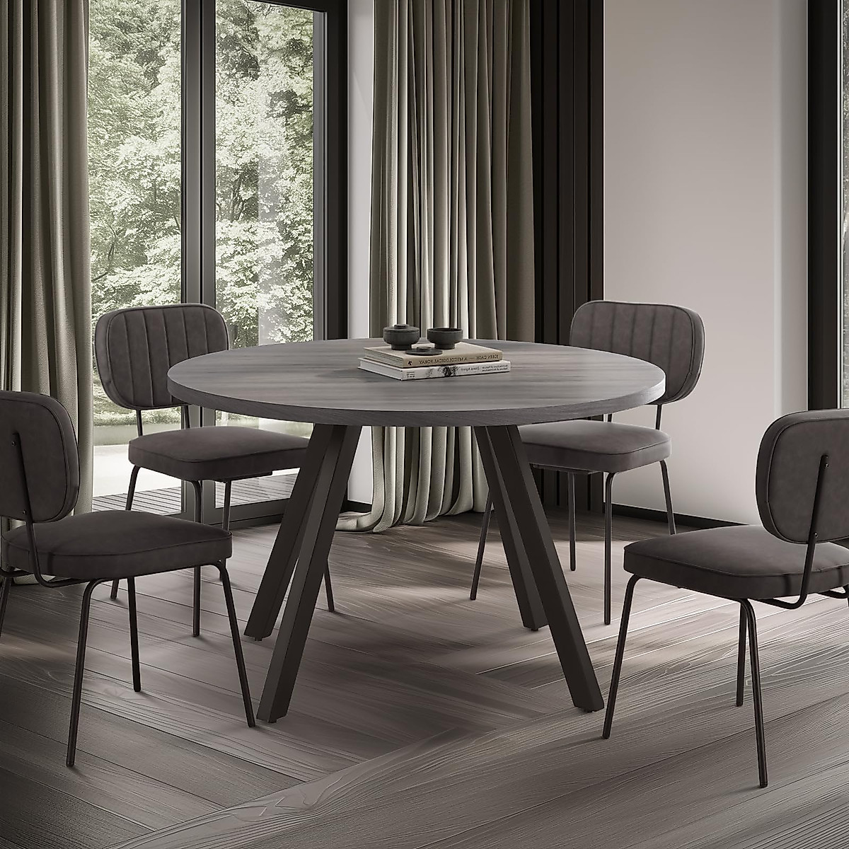 SIMTONAL Round Wood Dining Table for 4-6, 47" Mid Century Modern Kitchen Table (Only Table), Grey