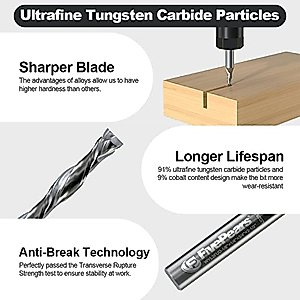FivePears Up&Down Cut Compression Spiral Router Bit for CNC, 1/8 inch Cutting Diameter and 3/4 inch Cutting Length 1/4 in Shank Carbide End Mill Router Bit for Wood Carving Engraving Grinding Grooving