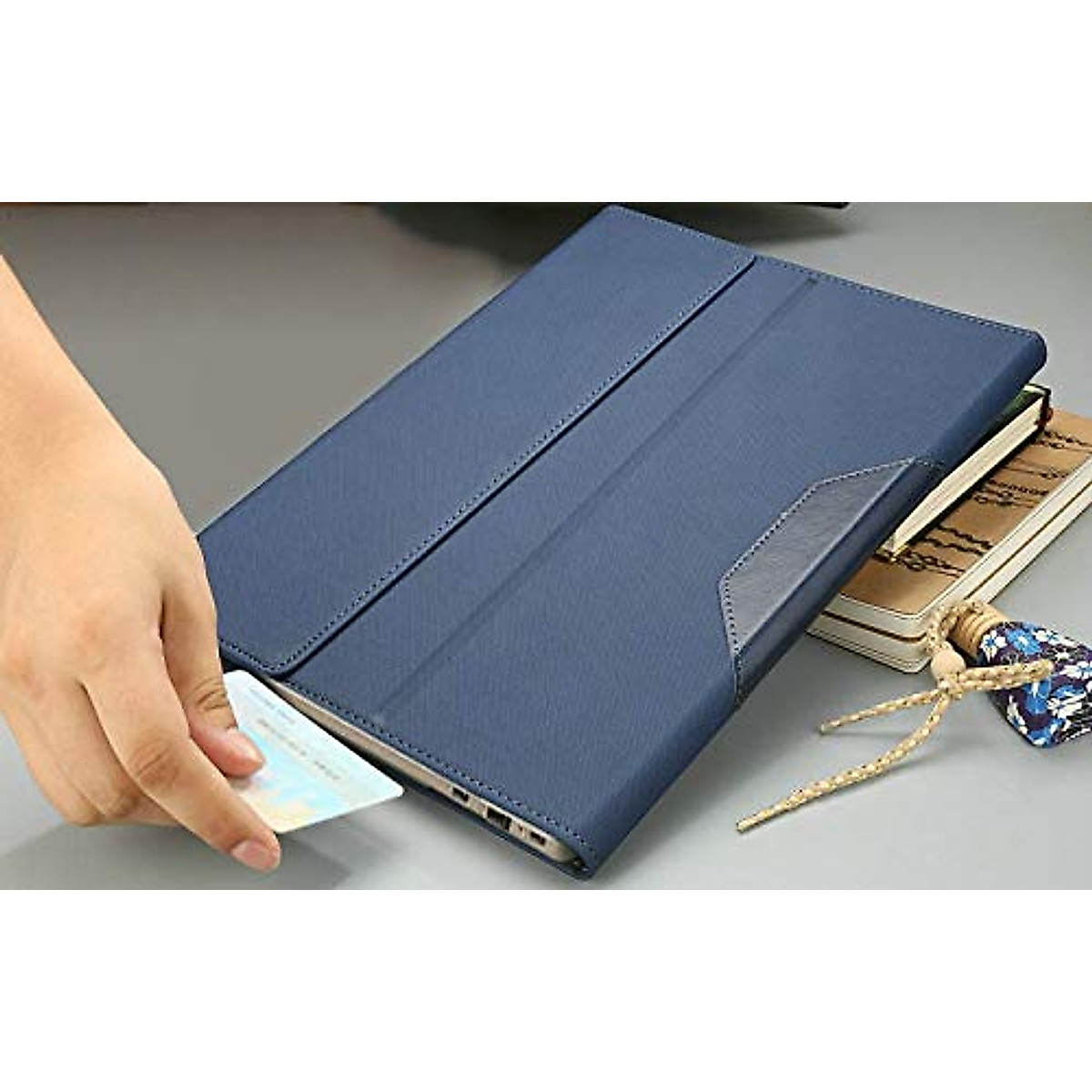 Honeymoon Protective Case Cover Compatible with Dell Latitude 3410/3420 14 Inch[Not fit Dell Latitude 3450/3460/3470/3480/3490],PU Leather Folio Protective Hard Shell Case Accessories,S011-Blue