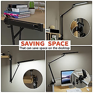Reifeiniwei LED Desk Lamp,Dimmable 10 Color Modes 2700K-7000K & 10 Brightness,Swing Arm Table Light with Clamp,Eye-Caring Clip-on Lamps with Memory Function for Reading Work Study 700LM-Black…