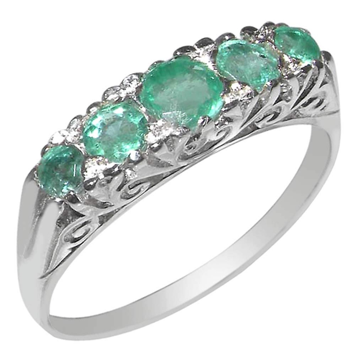 925 Sterling Silver Real Genuine Emerald Womens Band Engagement Ring - Size 6