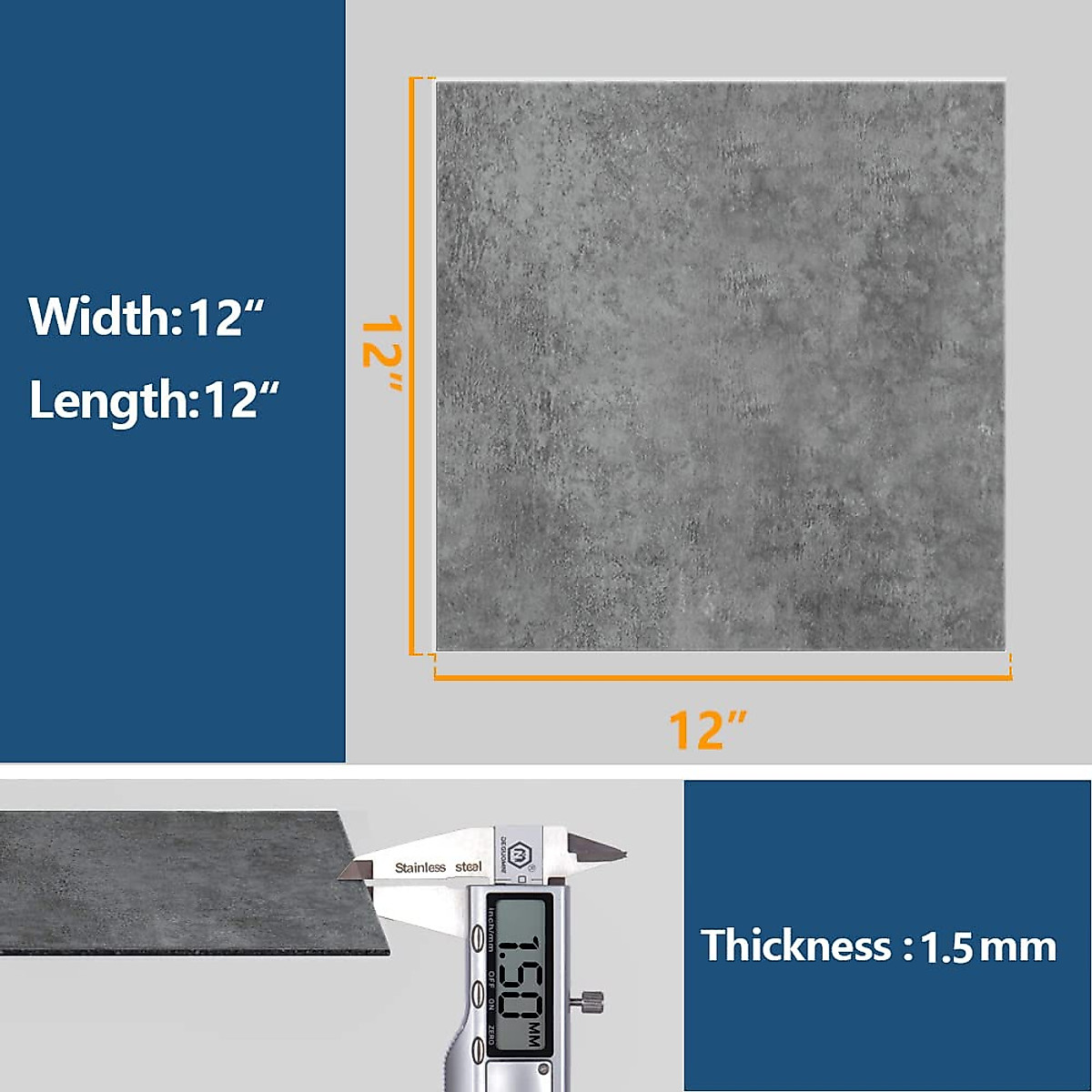 VEELIKE Peel and Stick Floor Tile 12''x12'' Distressed Grey Concrete Vinyl Flooring Waterproof Self Adhesive Removable Grey Stick on Floor Tiles for Bathroom Kitchen Bedroom Living Room 4 Tiles