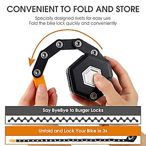 ICOCOPRO Folding Bike Lock with 3 Keys, 2.8 FT Bicycle Lock Compact Bike Locks Anti Theft, High Security Scooter Lock Bike Lock Combination, Heavy Duty Bike Chian Lock with Bracket