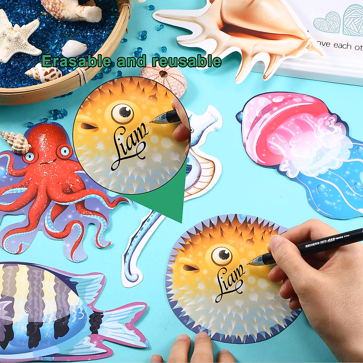 45 Pieces Ocean Cutouts Fish Cutouts Sea Cutouts Ocean Bulletin Board Ocean Classroom Decorations with Glue Point Dots for School Luau or Under The Sea Fishing Birthday Themed Party, 5.9 x 5.9 Inch