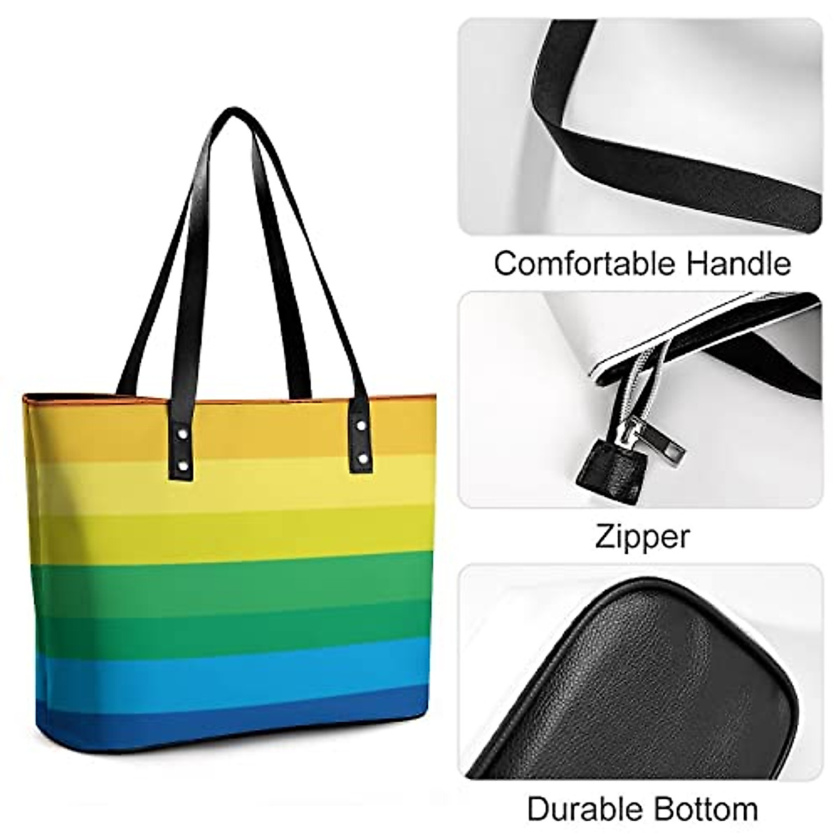 Womens Handbag Rainbow Striped Texture Leather Tote Bag Top Handle Satchel Bags For Lady