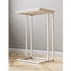 Innerjoin Wide C Side Table,C Couch Table with Metal Frames, Small Snack End Table for Couch and Bed, Retro Laptop C Table, Living Room and Bedroom, Industrial Style, White