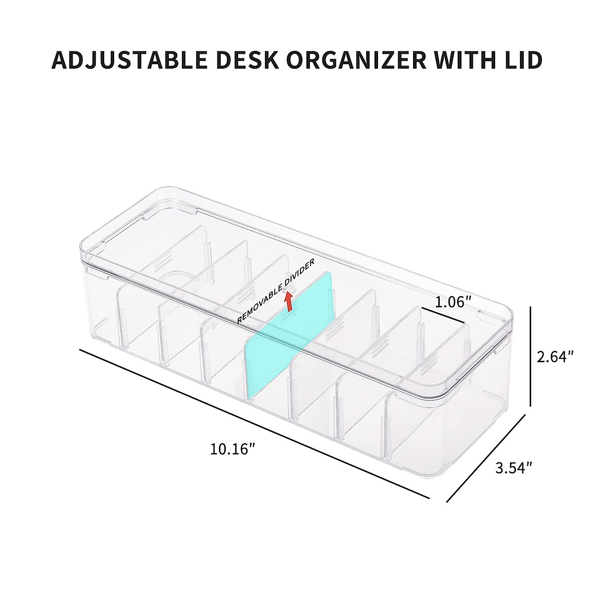Yesesion Clear Plastic Cable Organizer Box with Adjustment Compartments, Desk Accessories Storage Case with Lid and 10 Wire Ties for Drawer, Office, Art Supply, Electronic Management