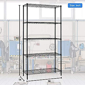 BestOffice 14Dx36Wx72H 5-Shelf Adjustable Storage Shelves Wire Shelving Unit Garage NSF Metal Shelf Heavy Duty Utility Commercial Grade Steel Layer Shelf1250 LBS Capacity,Black
