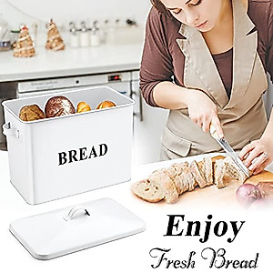 E-far Bread Box, Metal Bread Box with Lid for Kitchen Countertop, Large Bread Bin Holder Storage Container - 13" x 9.8" x 7.3" - Holds 2+ Loaves, Modern Farmhouse & Vintage Style - White