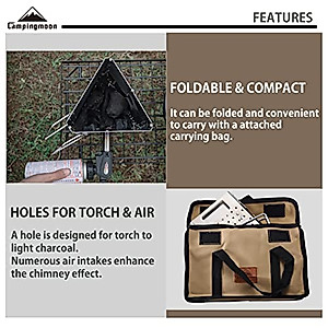 camping moon Charcoal Chimney Starter Collapsible Foldable Grill Chimney Stainless Steel MT-17 (Triangle Charcoal Chimney Starter MT-17)