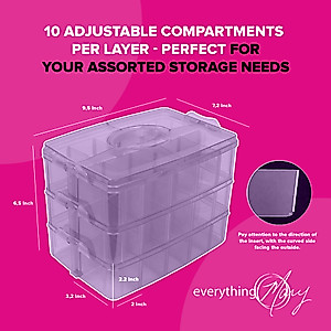 Everything Mary Stackable Storage Container, Purple - Portable Organizers with 30 Compartments - Three Tier Plastic Box with Handle