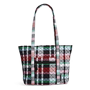 Vera Bradley Women's Cotton Small Vera Tote Bag, Ribbons Plaid - Recycled Cotton, One Size