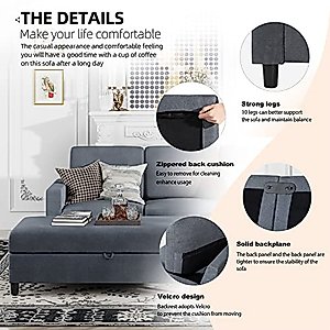 JY QAQA Convertible Sectional Sofa Couch with Long Storage Ottoman，L-Shaped Modular Couch with Modern Linen Fabric Wide Reversible Chaise for Small Space