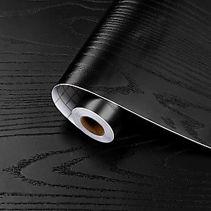 Skyblur 24" x 118" Black Wood Contact Paper for Cabinets Peel and Stick Countertops Wallpaper Wood Grain Dark Wall Paper Self Adhesive Removable Vinyl Black Contact Paper for Counter Tops Desktop