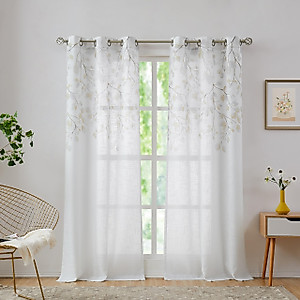 Yellow Leaf Floral Print Metallic Sheer Window Curtain Panel Autumn Fall Leaves Sparkling Decorative 6 Grommets Top Drapes for Rustic Living Room Bedroom Farmhouse Curtains, Gold, 40"x95"x2