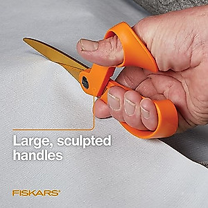 Fiskars 9 Inch Serrated Titanium Nitride Shop Shears (12-96536984),Orange