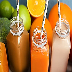 BallHull 8 OZ Plastic Juice Bottles with White lid, Reusable Clear Bulk Beverage Containers for Juice, Milk and Other Homemade Beverages, 8 Pcs.