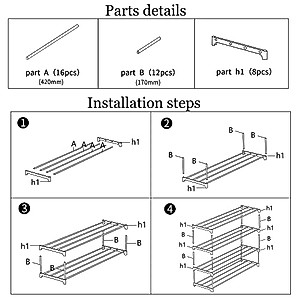SOKOSEN 4-Tier Small Shoe Rack, Metal Stackable Kids Shoe Shelf Storage Zapateras Organizer,Narrow Shoe Stand Sturdy for Closet Hallway Entryway Living Room Bedroom（White）