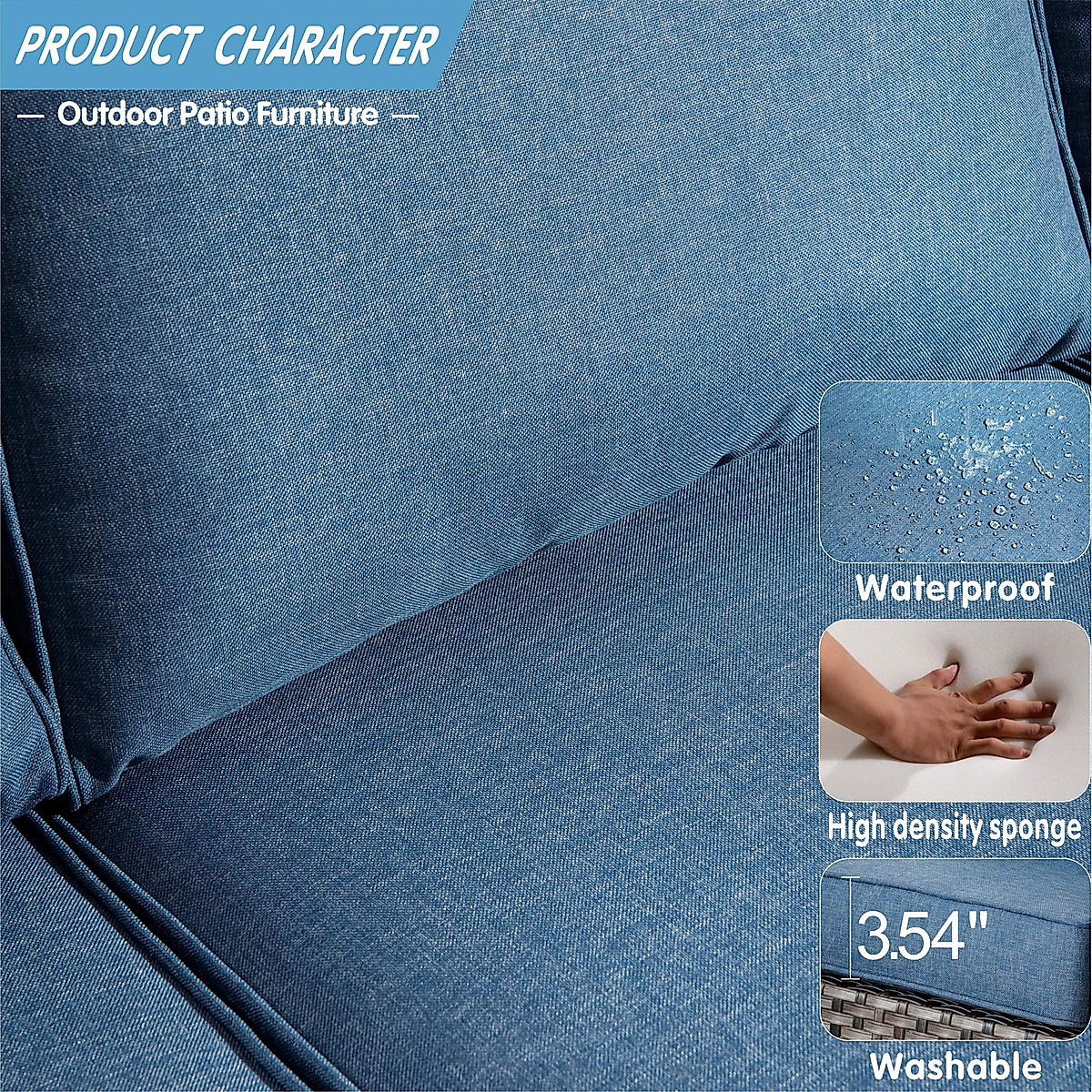 XIZZI Patio Furniture Sets Outdoor Conversation Set 5 Piece All Weather Wicker Sofa Sectional with Ottomans and 2 Pillows for Garden Backyard Deck,Grey Wicker Denim Blue