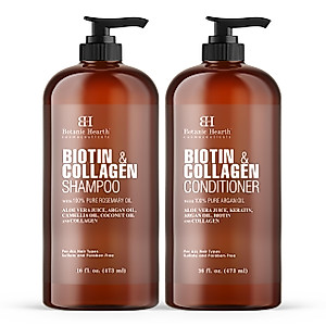 BOTANIC HEARTH Vegan Collagen Biotin Shampoo and Conditioner Set - with Rosemary Oil for Hair Loss and Thinning Hair - Fights Hair Loss, Sulfate Free, for Men and Women, 16 fl oz each