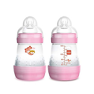 MAM Easy Start Anti Colic 5 oz Baby Bottle, Easy Switch Between Breast and Bottle, Reduces Air Bubbles, 2 Pack, Newborn, Girl