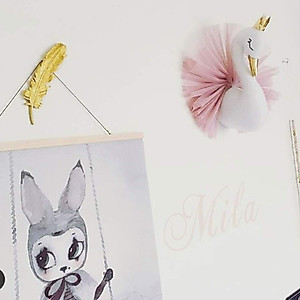 3D Wall Hanging Decoration Cute Crown Dress Swan Wall Art Sticker Hook for Nursery Kids Girl Room Wedding Birthday (Pink)