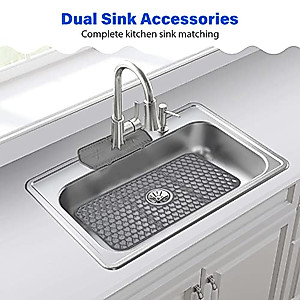 KESTERRA Sink Protectors for Kitchen Sink, 26"x 14" Center Drain Kitchen Sink Mats with Faucet Splash Guard, Silicone Heat Resistant Dish Pad for Bottom of Farmhouse Stainless Steel Porcelain Sink