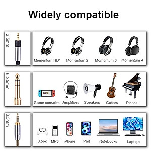 Momentum 2 Cable Compatible with Sennheiser Momentum, Momentum 4, Momentum 3, Momentum 2, HD1 On-Ear/Over-Ear Headphones 6.6ft Audio Cable with 6.35mm Adapter