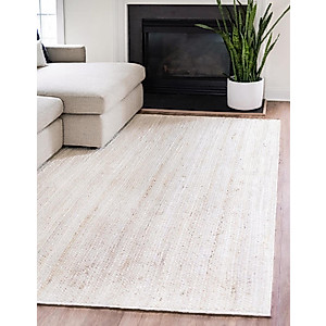The Knitted Co. 100% Jute Area Rug 6x9 Feet Approx- Braided Design Hand Woven Dyed Off-White Natural Fibers Carpet - Home Decor for Living Room Hallways (6' x 9', Off-White)