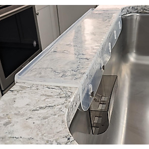 SiliSink XL Silicone Sink Edge Guard for Kitchen Sink - Fits 3.75” - 4” Wide - The Original Silicone Sink Edge Protector with Sponge Caddy - Splash Guard, 20” Clear Diamond