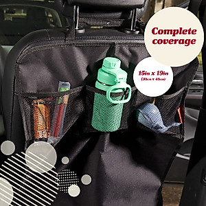 Lusso Gear Heavy Duty Kick Mats (2 Pk) - Waterproof Back Seat Organizer - Sag Proof Car Seat Cover for Kids - Black Kick Mats Car Protector with 3 Reinforced Storage Pockets - Backseat Protector