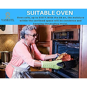 16 Inch Roasting Pan with Lid - Covered Oval Roaster - Enamel Carbon Steel Roaster Pot - Excellent Heat Distribution and Non-sticky - for Turkey Chicken Meat & Vegetables -Birthday and Holiday gifts