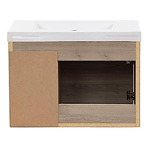 Spring Mill Cabinets Kelby 30 Inch Modern Floating Bathroom Vanity with White Single Sink Top, 1-Door Cabinet, 1 Soft-Close Drawer, 30.5" W x 18.75" D x 22.25" H, Forest Elm