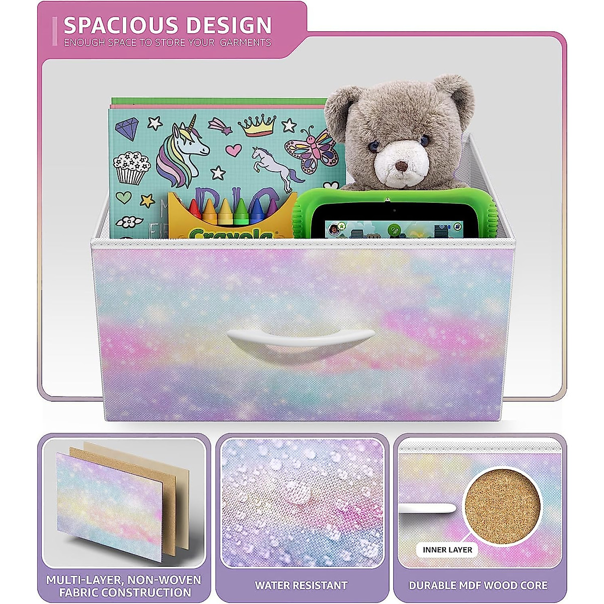 Sorbus Kids Dresser with 6 Drawers - Storage Chest Organizer Nightstand - Steel Frame, Wood Top, Tie-Dye Fabric Bins for Clothes - Wide Furniture for Bedroom, Hallway, Nursery, Closet, & Apartment