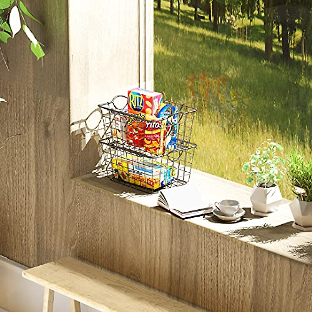 SimpleHouseware 2 Pack Stackable Single Wire Basket, (11.5 x 15 x 7.5 in)