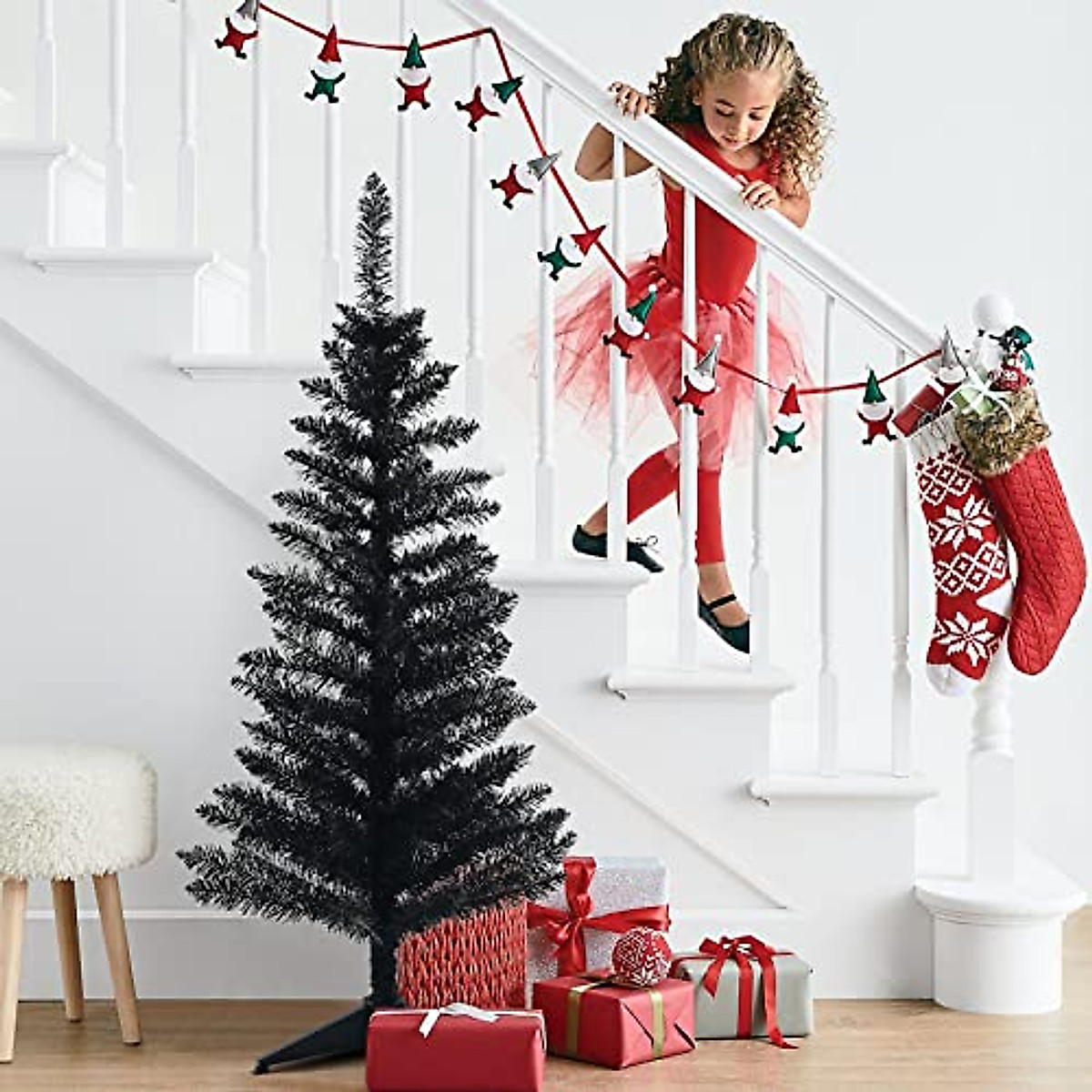 Artificial Christmas Tree，Halloween Decoration Tree Xmas Pine Tree with PVC Leg Stand Base Holiday Decoration for Indoor and Outdoor(4ft Black