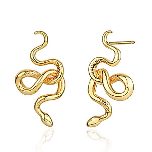 BENEIGE Gold Snake Studs Earrings 14K Gold Plated Dainty Snake Earring Hypoallergenic Handmade Simple Jewelry for Women