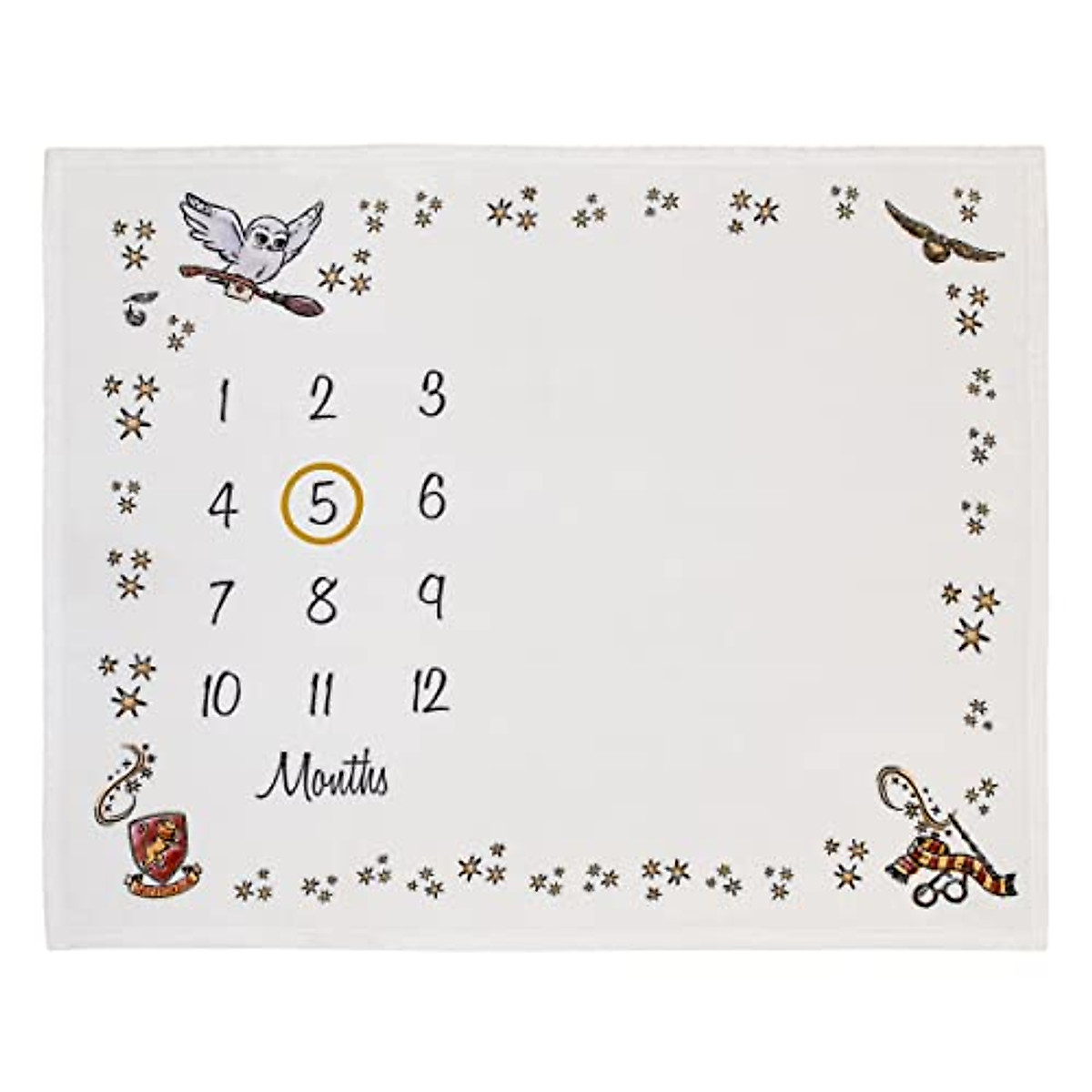 NoJo Warner Brothers Harry Potter Magical Moments White and Gold Milestone Baby Blanket