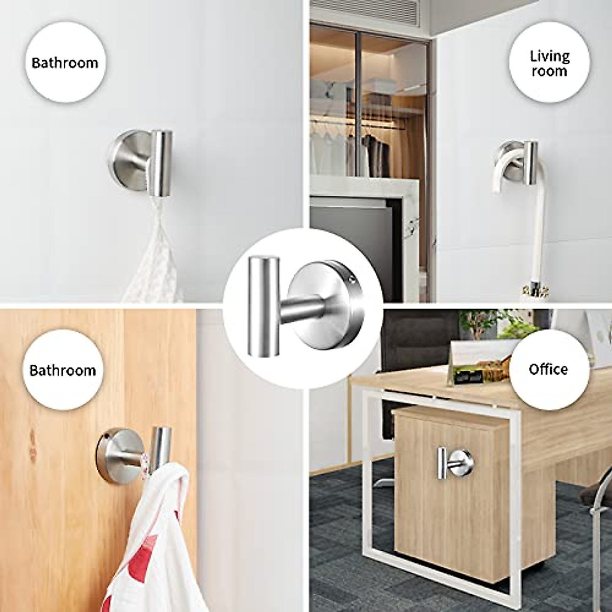 JBCLXXW 4 Packs Bathroom Wall Towel Hooks No Drill Heavy Duty Robe Hook Holder SUS304 Stainless Steel (Brushed)