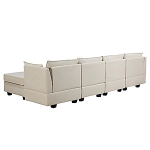 P PURLOVE Modern Large Sectional Sofa, U-Shape Modular Sectional Sofa with Storage Function and 2 Pillows, Convertible Sofa Bed with Reversible Chaise for Living Room, Beige