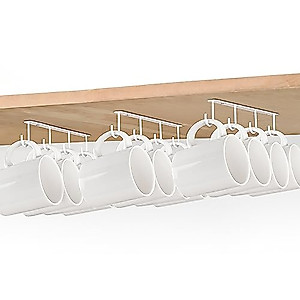 Mkono Under Cabinet Mug Hanger Set of 3 Metal Mug Hooks Coffee Cup Holder with 12 Hooks Simple Coffee Mug Organizer for Cabinet Shelf Modern Mug Storage Display Rack for Kitchen Coffee Bar, White