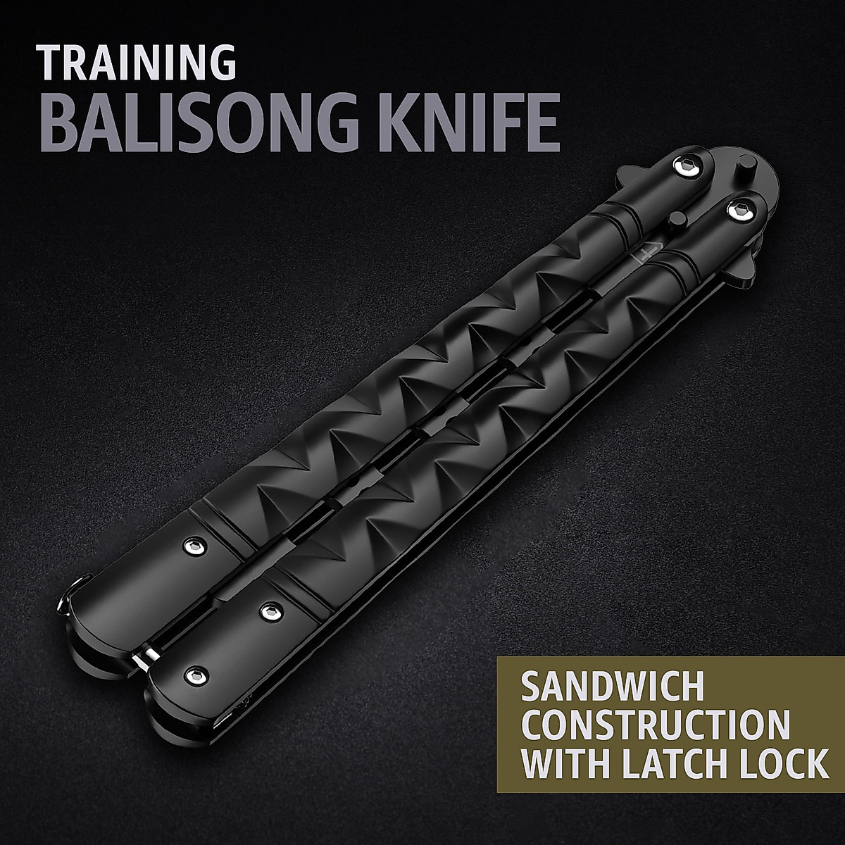 Butterfly Knife - Balisong Trainer - Black Practice Butterfly Trainer with Sure Spring Latch - Balisong Knives NOT Real NOT Sharp Blade - Full Stainless Steel Fake Dull Trick CSGO Fidget Toy K19 B
