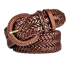 ANNULOYA Braided Belt for Women 1.6 inch Wide Woven Leather Waist Band for Pants and Dress with Buckle (Brown)