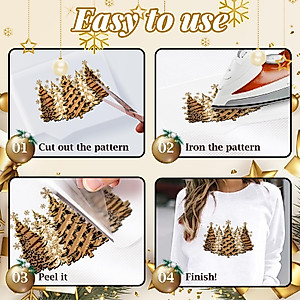 Christmas Transfer for T-shirts, 18 Pcs Gold Iron on Decals Stickers Heat Transfer Decal Santa Claus Snow Patches for Clothing Hat Pillow Backpack DIY Craft Supplies