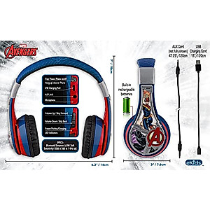 eKids Marvel Avengers Kids Bluetooth Headphones, Wireless Headphones with Microphone Includes Aux Cord, Volume Reduced Kids Foldable Headphones for School, Home, or Travel